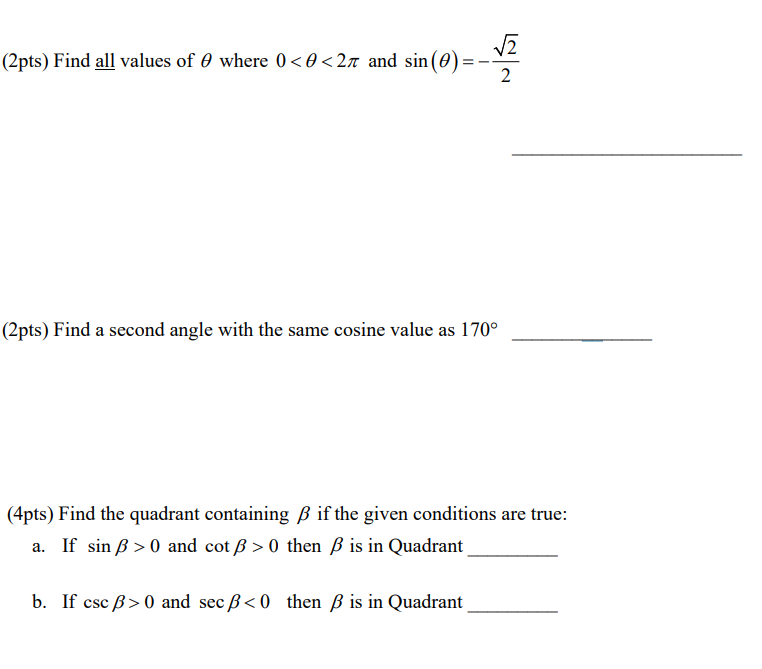 Solved 2 (2pts) Find all values of 0 where 0