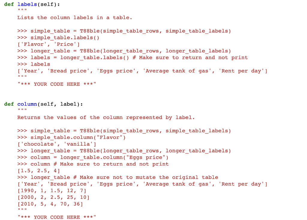 Solved def labels(self): II II 11 Lists the column labels in | Chegg.com