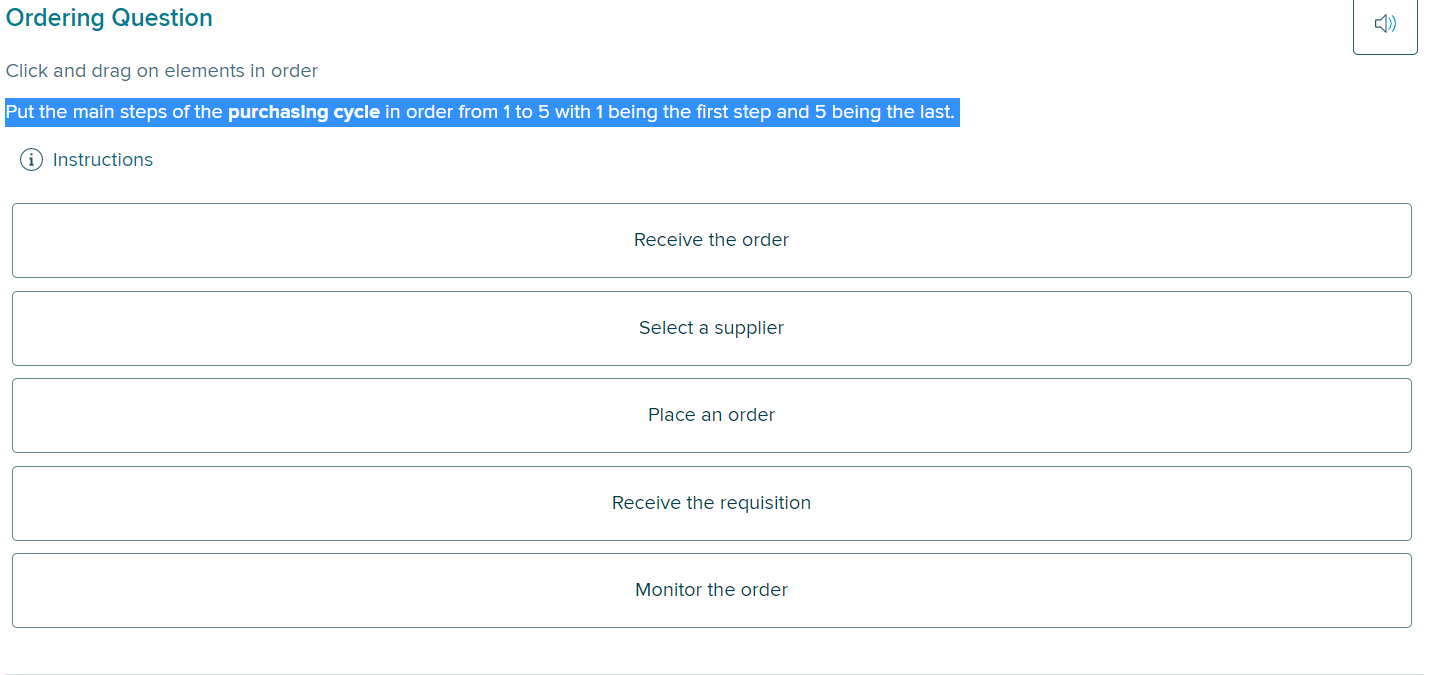 Solved Put the main steps of the purchasing cycle in order | Chegg.com