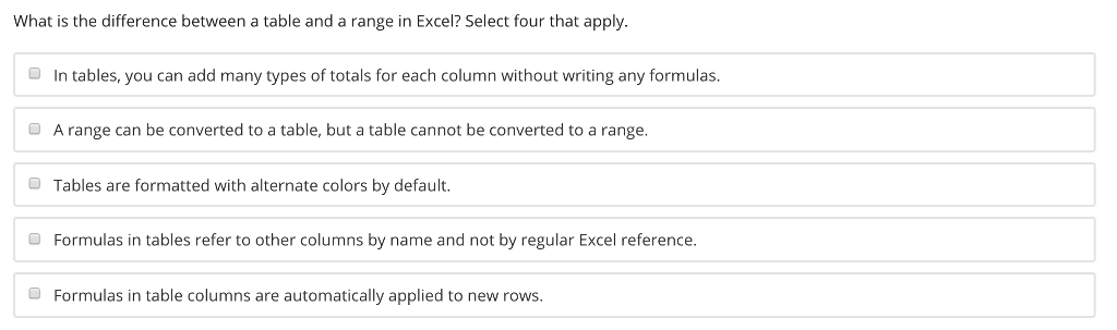 Solved What is the difference between a table and a range in | Chegg.com