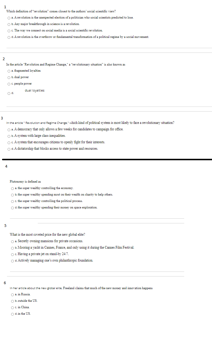Solved 1 Which definition of "revolution" comes closest to | Chegg.com