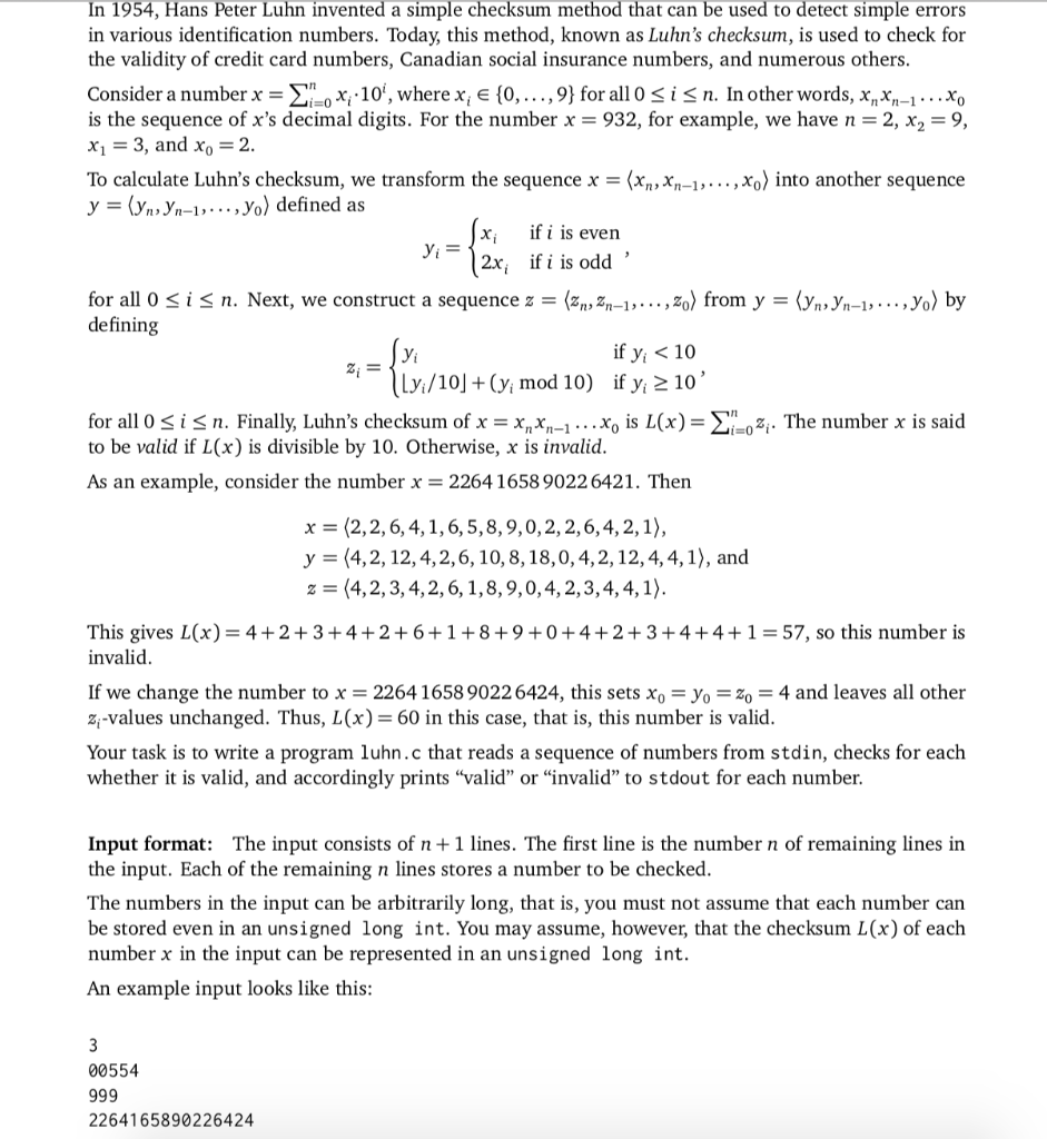 Solved In 1954, Hans Peter Luhn invented a simple checksum | Chegg.com