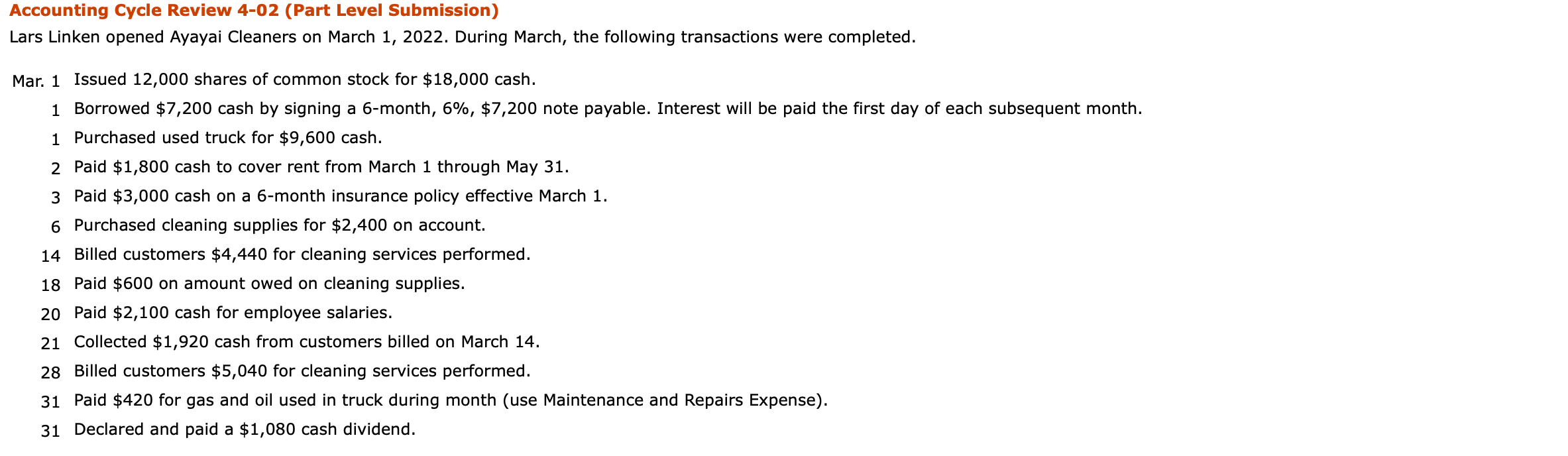 Solved Accounting Cycle Review 4-02 (Part Level Submission) | Chegg.com