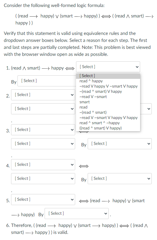 Solved Consider the following well-formed logic formula: | Chegg.com