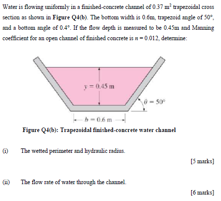 Solved Water is flowing uniformly in a finished-concrete | Chegg.com
