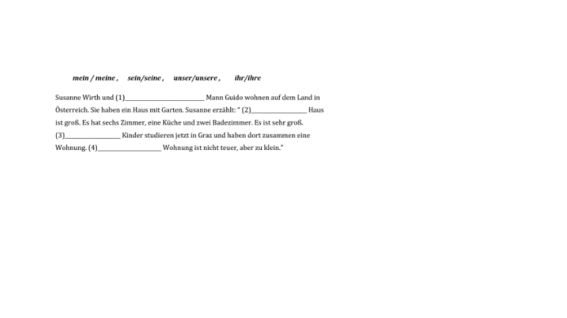 mein/meine, sein/seine, unser/unsere, ihr/ihre | Chegg.com