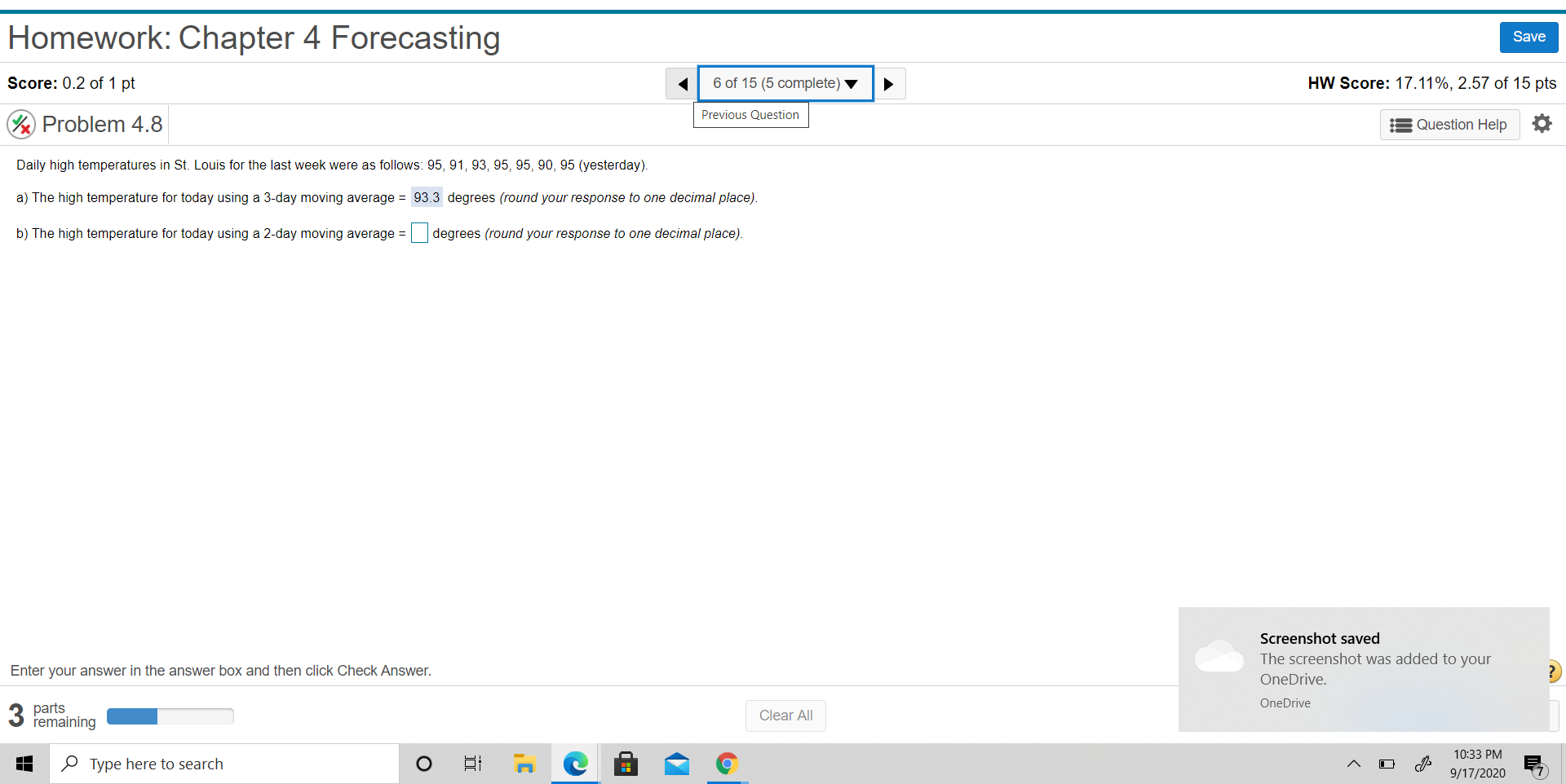 Solved Homework Chapter 4 Forecasting Save Score 0 2 Of 1