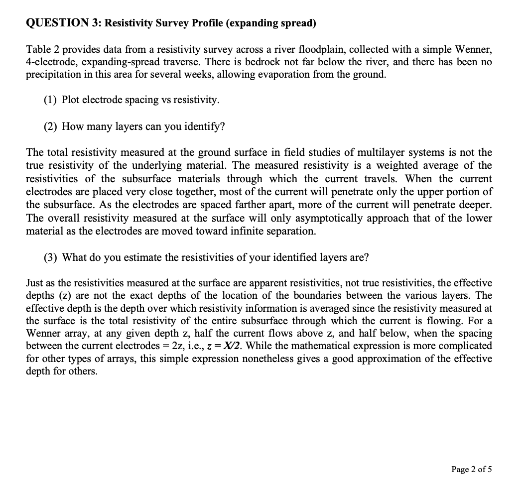 Solved QUESTION 1: Resistivity Survey Profile (constant | Chegg.com