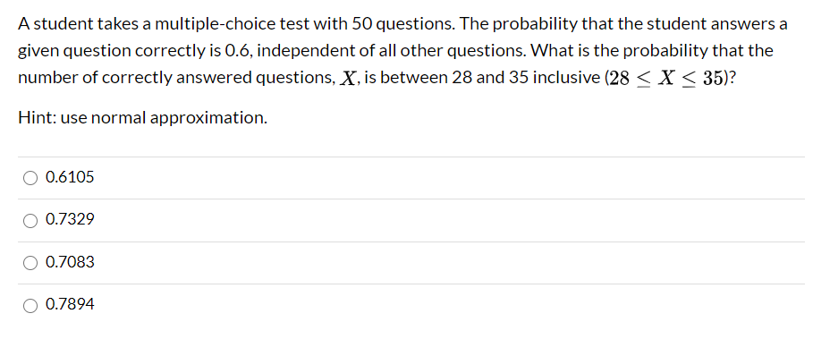 Solved A student takes a multiple-choice test with 50 | Chegg.com