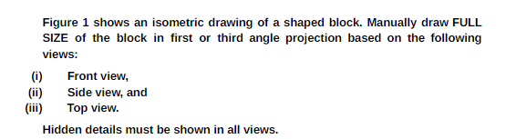 Solved Figure 1 shows an isometric drawing of a shaped | Chegg.com