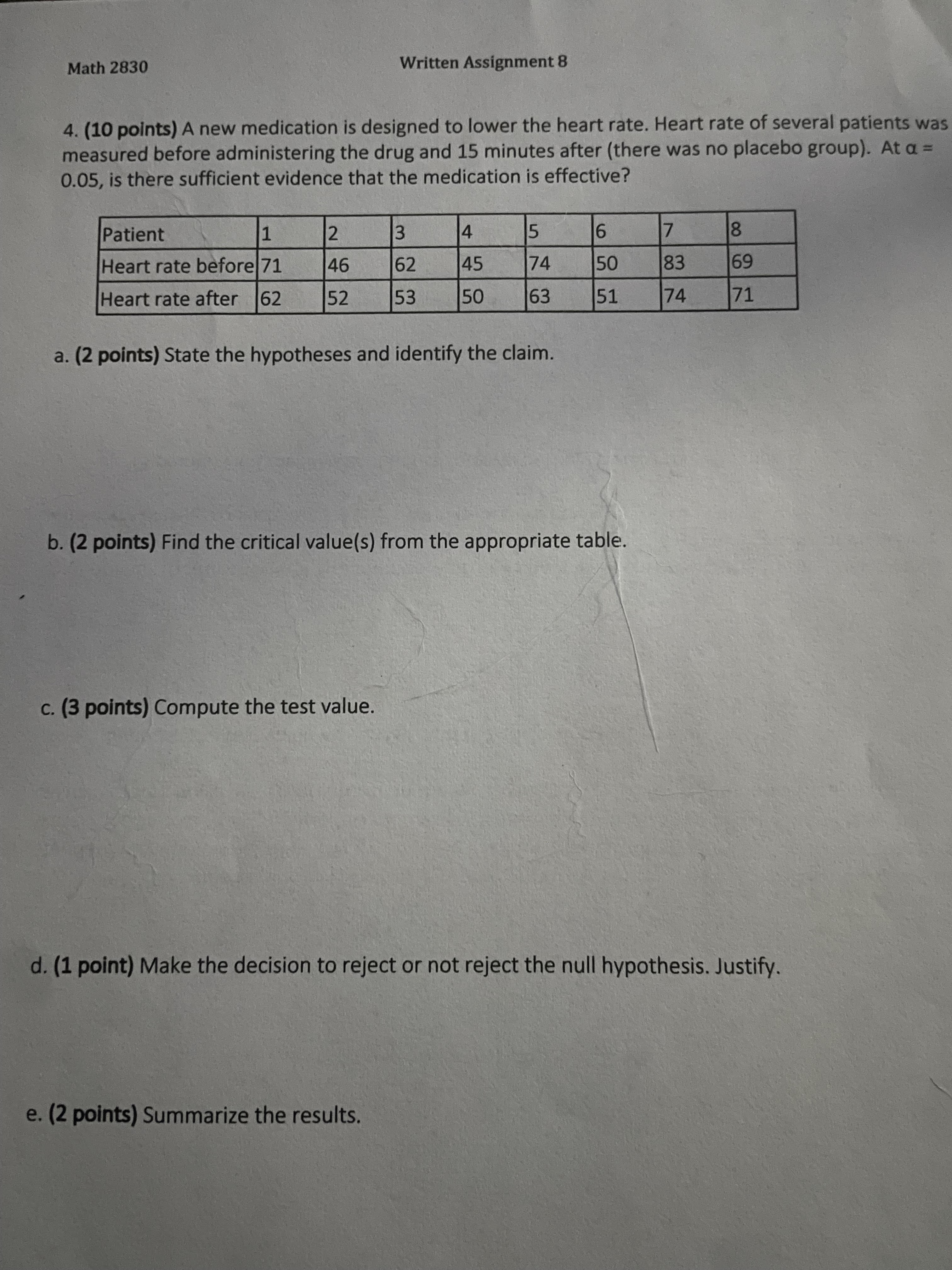 Solved 4. (10 points) A new medication is designed to lower | Chegg.com