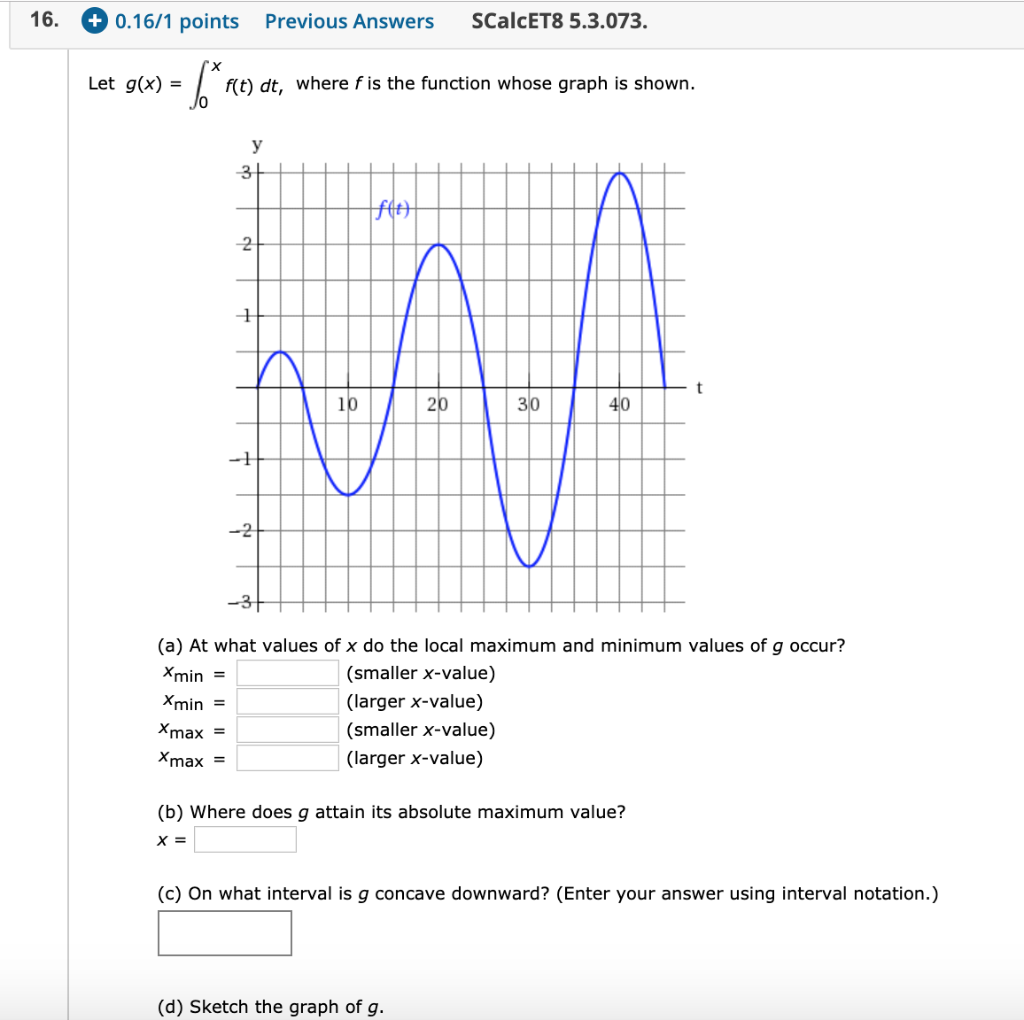 Solved 16. + 0.16/1 points Previous Answers CalcET8 5.3.073. | Chegg.com