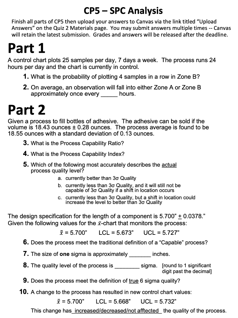 Solved CP5 - SPC Analysis Finish all parts of CP5 then | Chegg.com