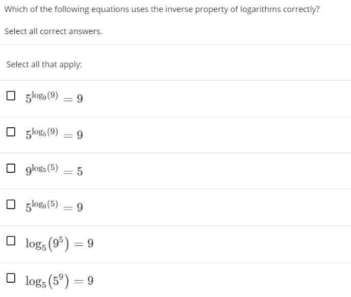 Solved Which of the following equations uses the inverse | Chegg.com
