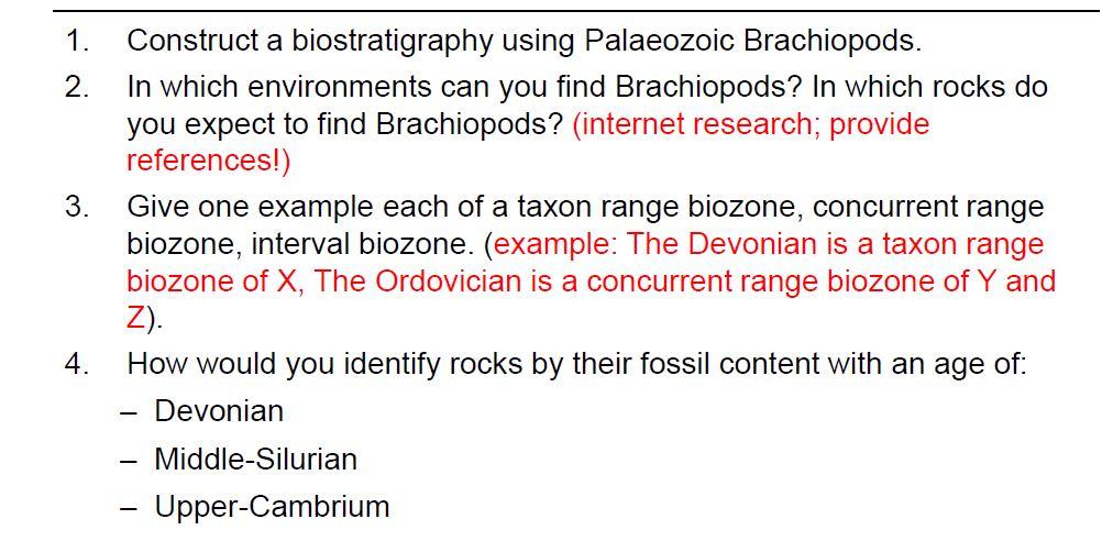 Solved 1. 2. 3. Construct a biostratigraphy using Palaeozoic | Chegg.com
