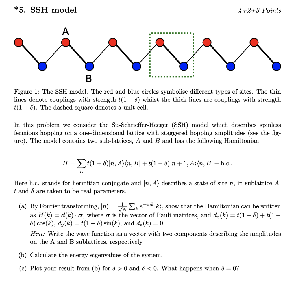 *5. SSH model 4+2+3 Points A so B Figure 1: The SSH | Chegg.com