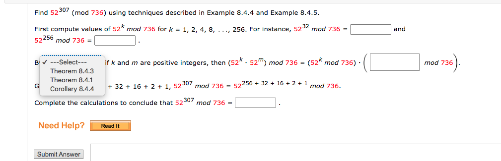 Solved Find 52307 (mod 736) using techniques described in | Chegg.com