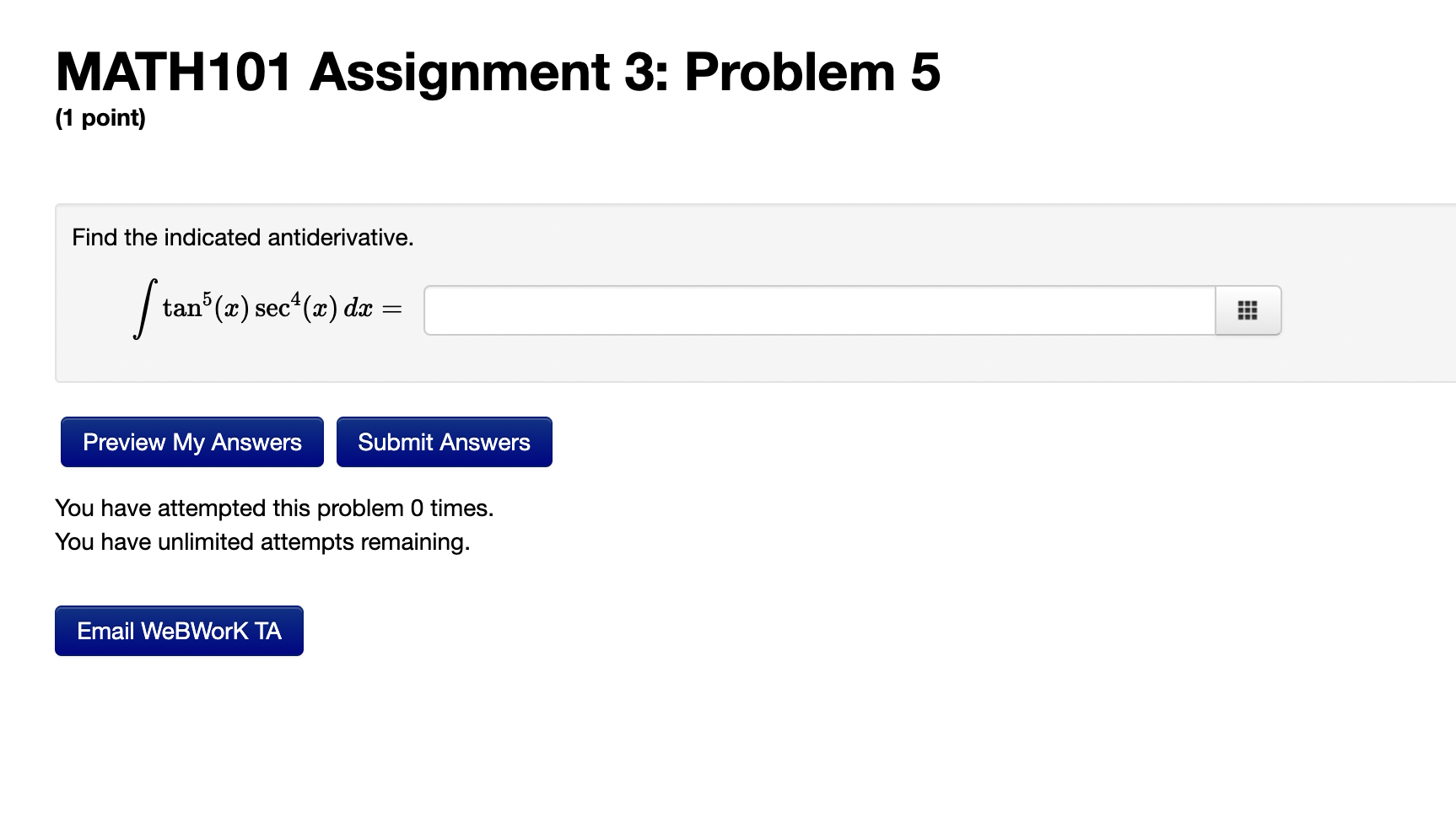 Solved MATH101 Assignment 3: Problem 5 (1 point) Find the | Chegg.com