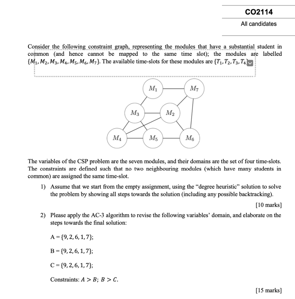 Solved Consider the following constraint graph, representing | Chegg.com