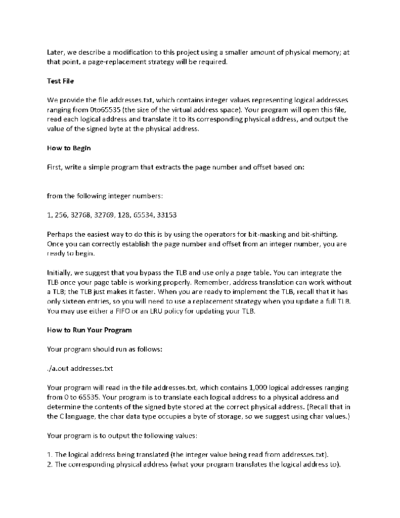 Solved Designing a Virtual Memory Manager = This project | Chegg.com