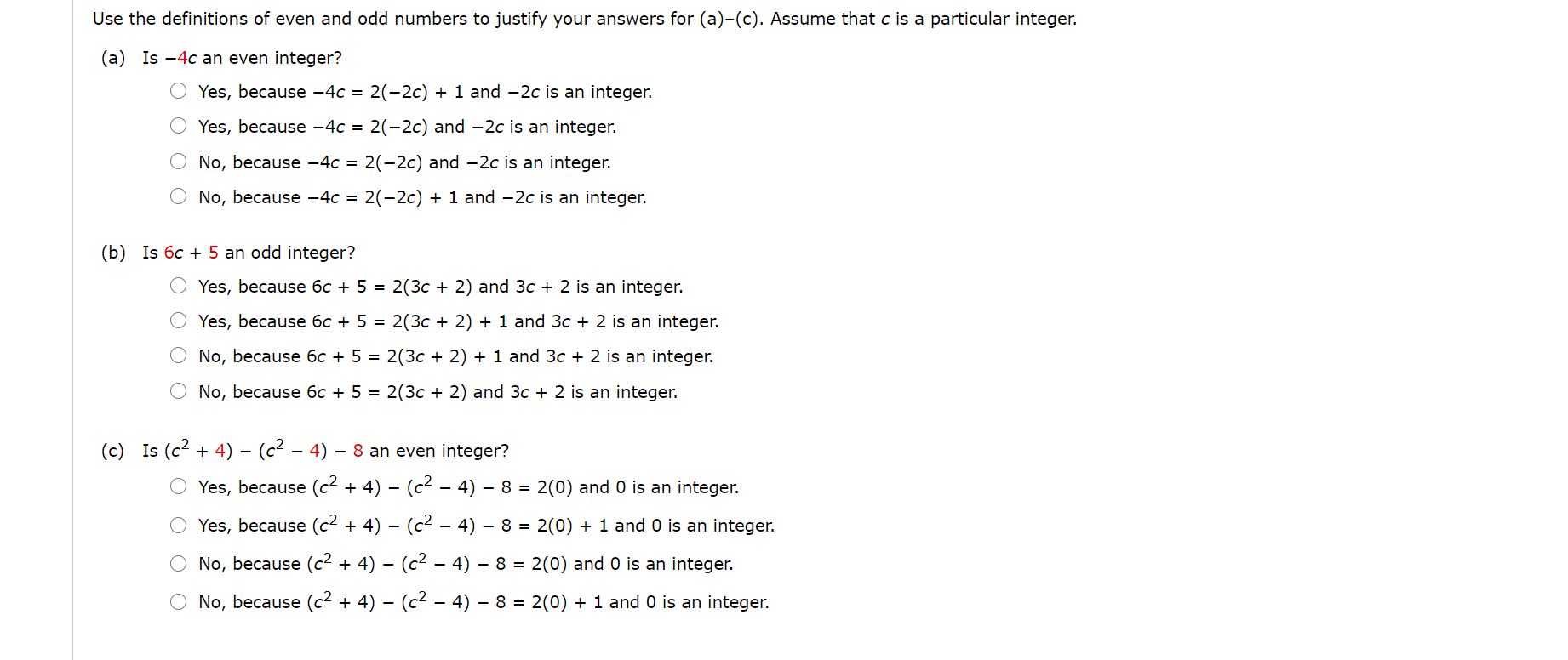 Solved Use the definitions of even and odd numbers to | Chegg.com