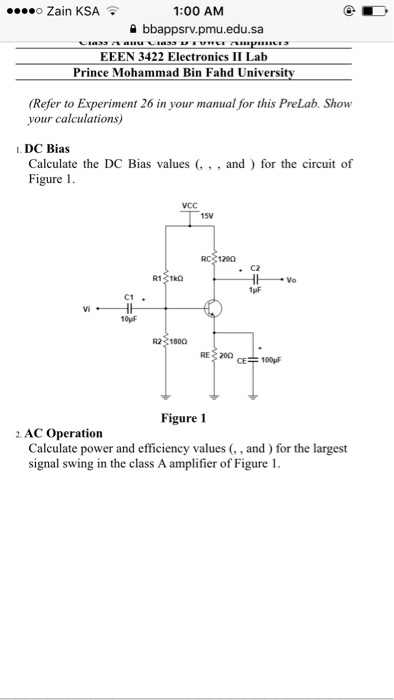 Solved Calculate the DC Bias values (, , , and) for the | Chegg.com