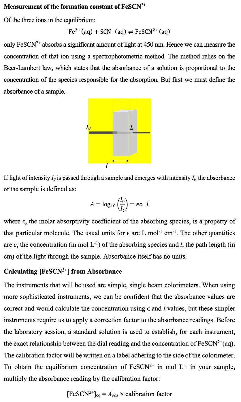 Solved Formation Constant of FeSCN2+ In this experiment you | Chegg.com