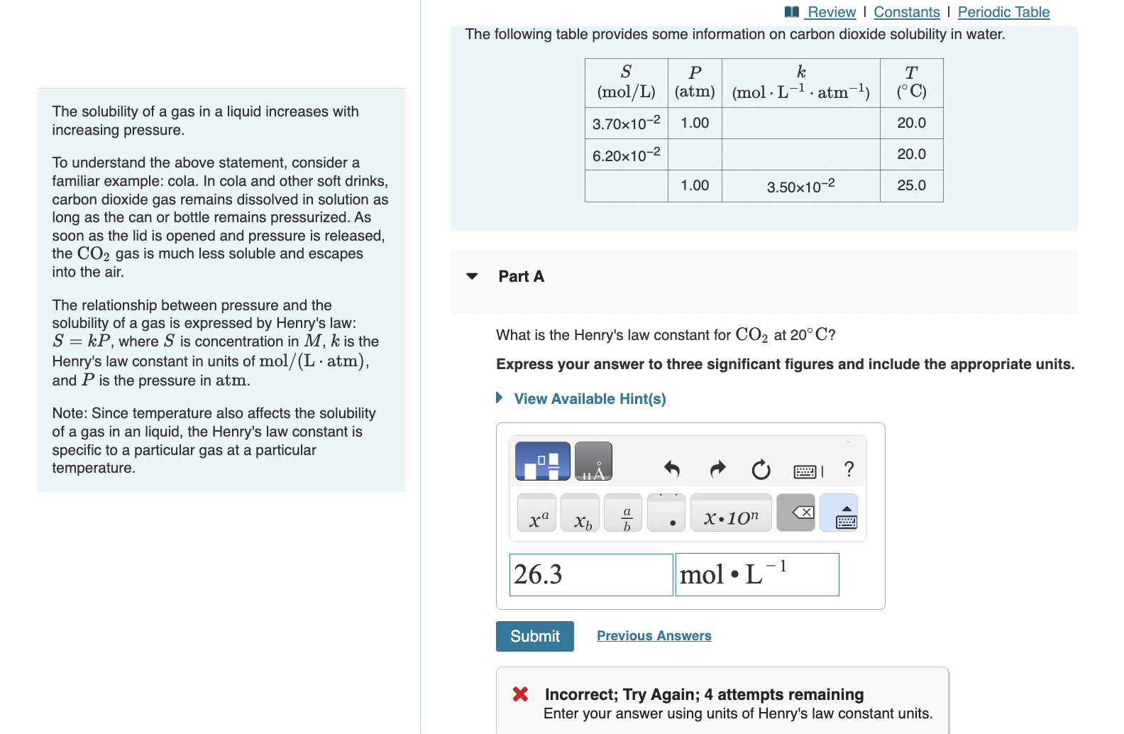 Solved A Review I Constants I Periodic Table The following | Chegg.com