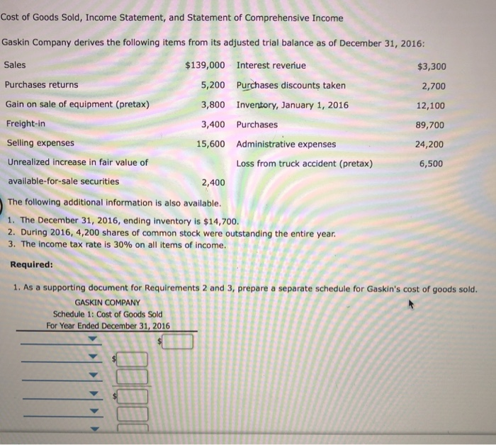 Solved Cost of Goods Sold, Income Statement, and Statement | Chegg.com