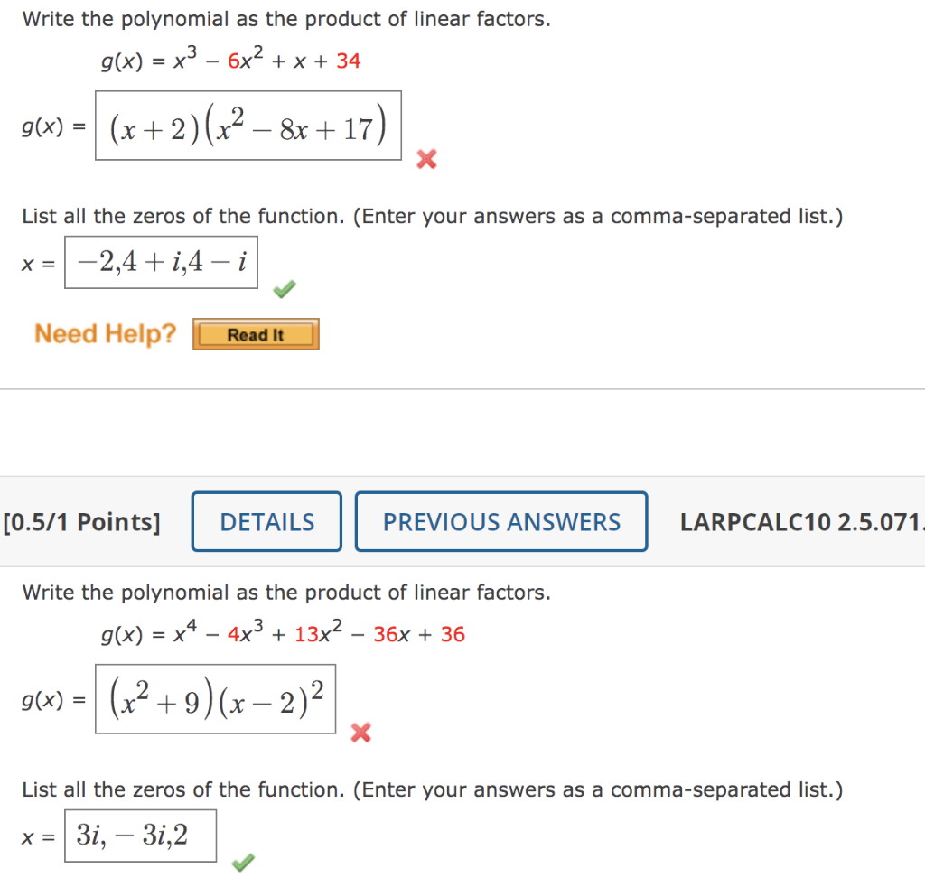 Solved Write the polynomial as the product of linear | Chegg.com
