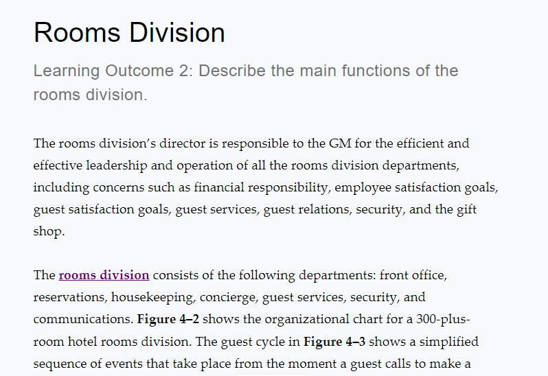Solved Part 1Using Figure 4-2 “Rooms Division Organizational | Chegg.com
