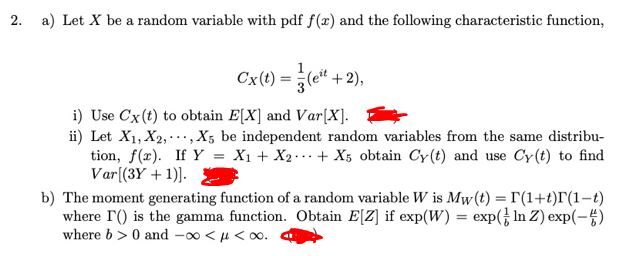 a) Let X be a random variable with pdf f(x) and the | Chegg.com
