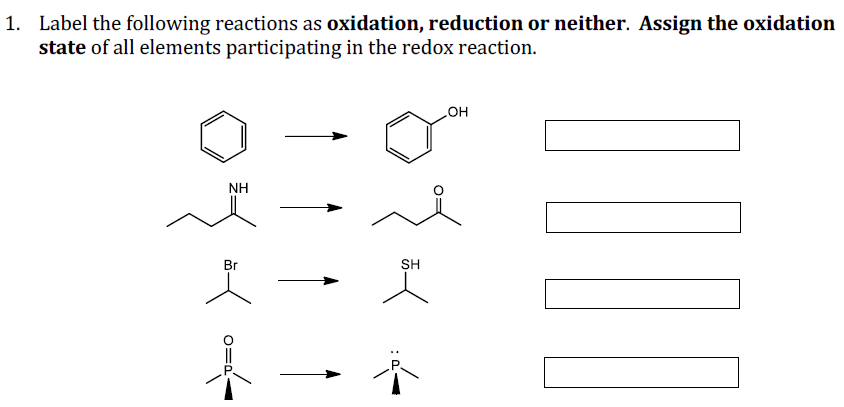 Solved 1. Label the following reactions as oxidation, | Chegg.com