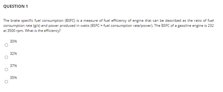 Solved QUESTION 1 The brake specific fuel consumption (BSFC) | Chegg.com