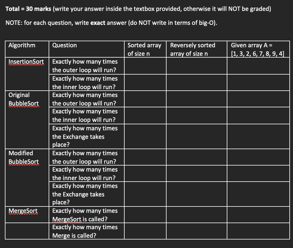 Solved Total 30 Marks Write Your Answer Inside The 