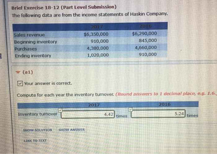 Solved Brief Exercise 18-12 (Part Level Submission) The | Chegg.com
