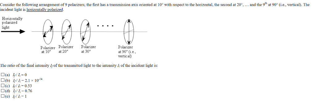 Solved Consider the following arrangement of 9 polarizers; | Chegg.com