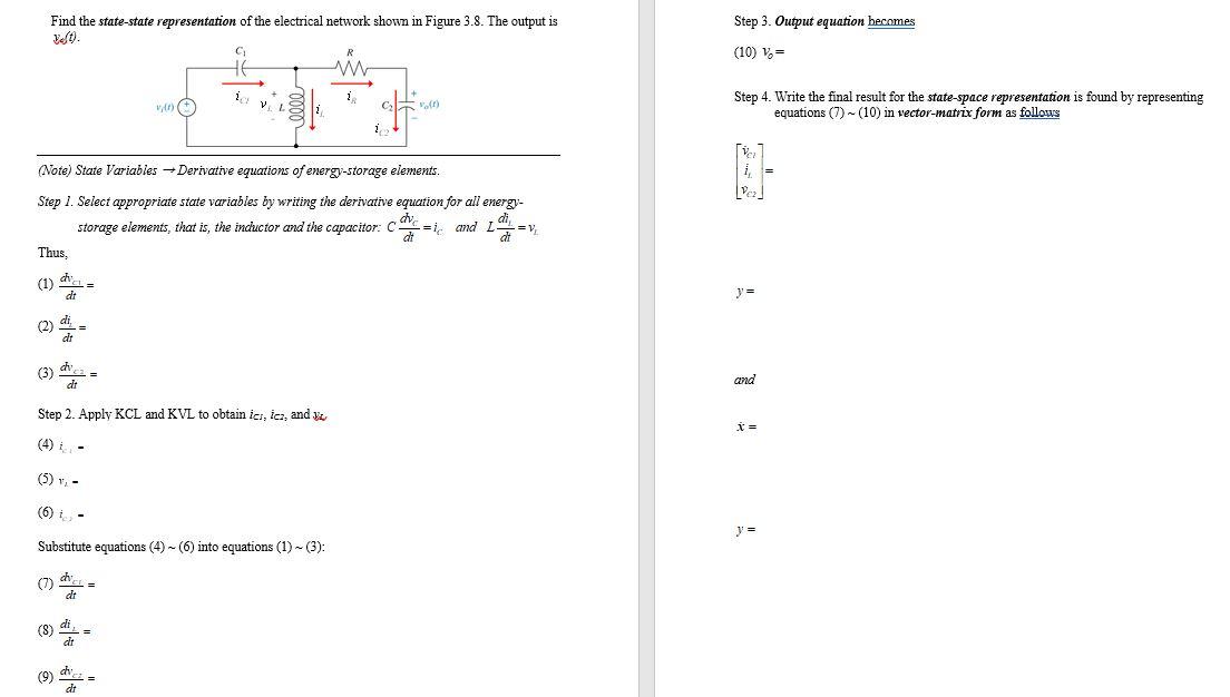 Solved Find the state-state representation of the electrical | Chegg.com