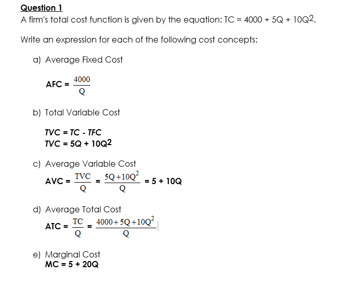 Solved ion 1 A Firm s Total Cost Function Is Given By Chegg