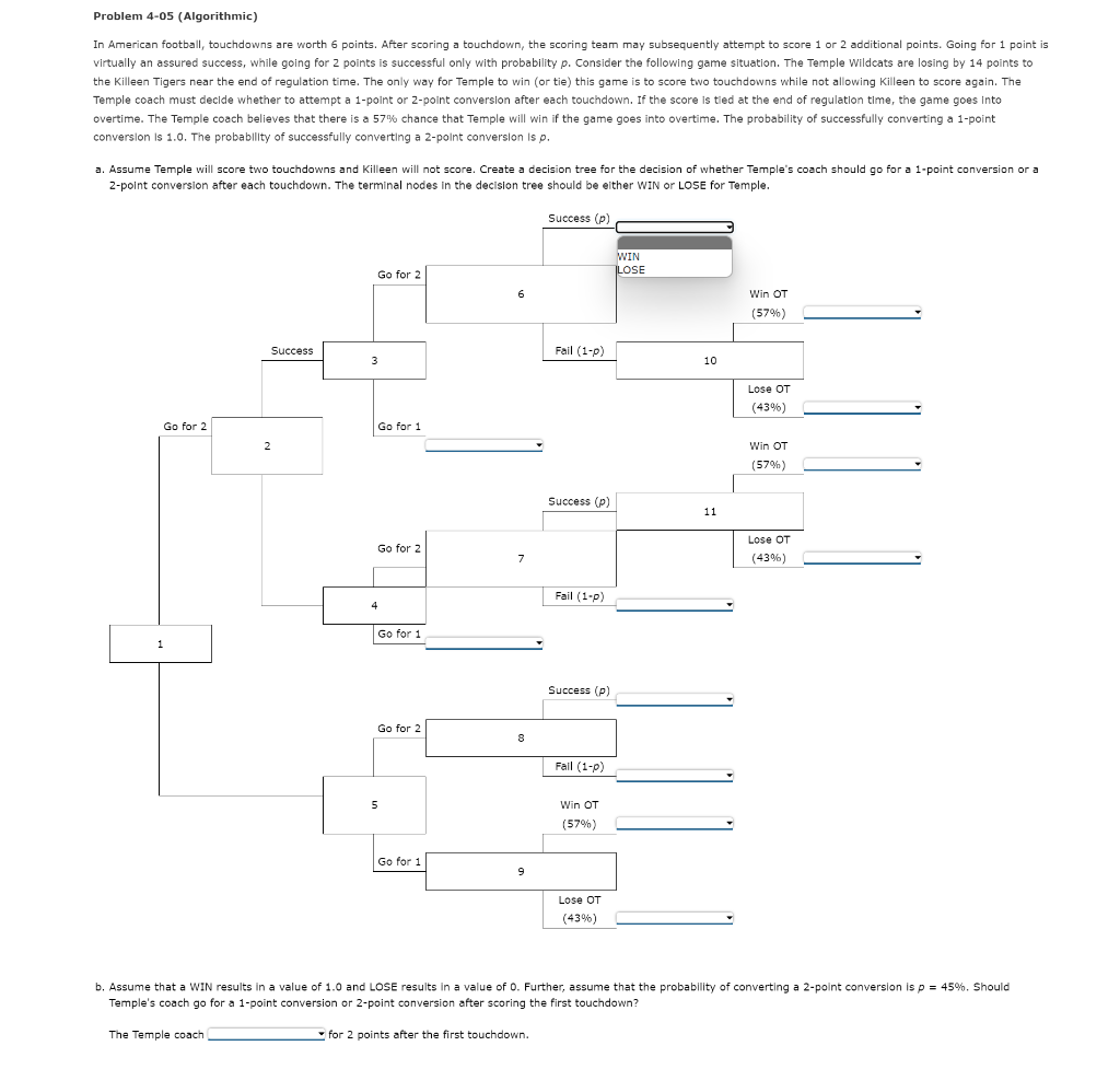 Solved Problem 4-05 (Algorithmic) In American football, | Chegg.com