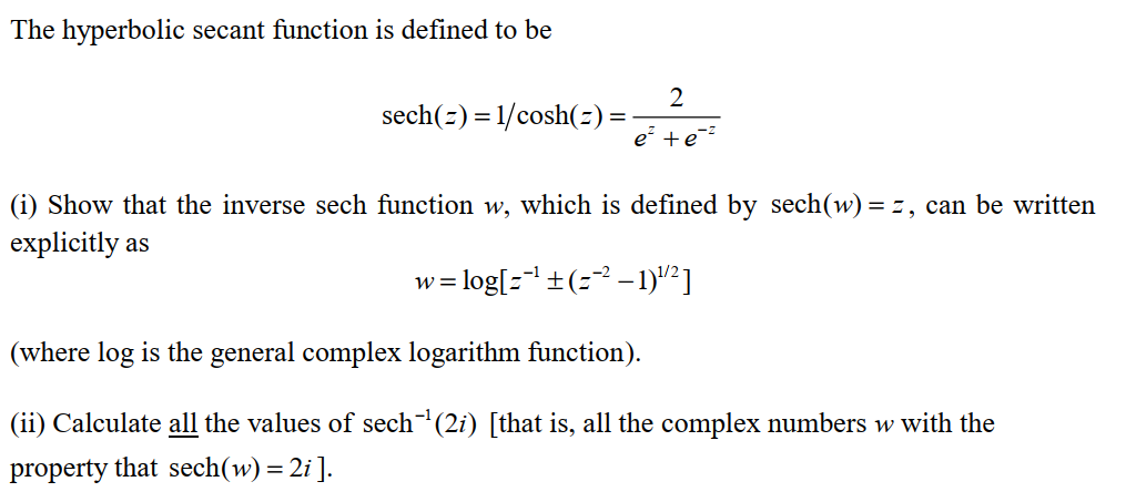 Solved The hyperbolic secant function is defined to be 2 | Chegg.com