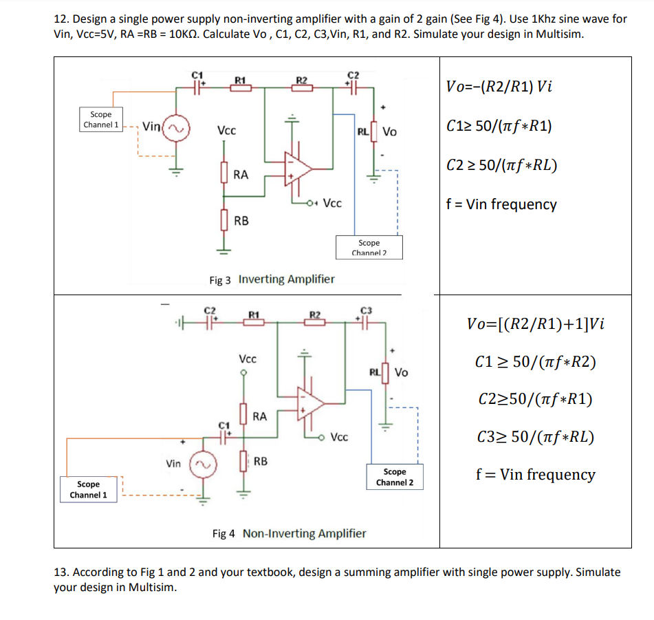 12. Design a single power supply non-inverting | Chegg.com