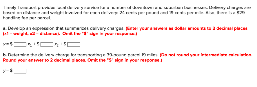 Solved Timely Transport provides local delivery service for | Chegg.com