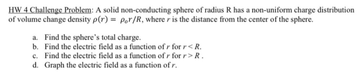 Solved HW 4 Challenge Problem: A solid non-conducting sphere | Chegg.com