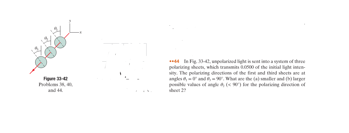 [Solved]: - 44 In Fig. 33-42, unpolarized light is sent in