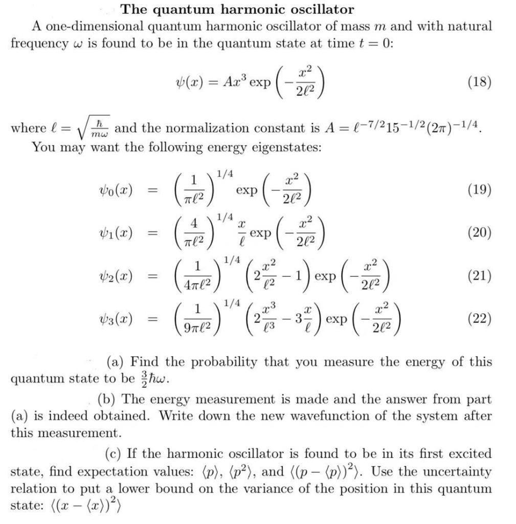 Solved The quantum harmonic oscillator A one-dimensional | Chegg.com