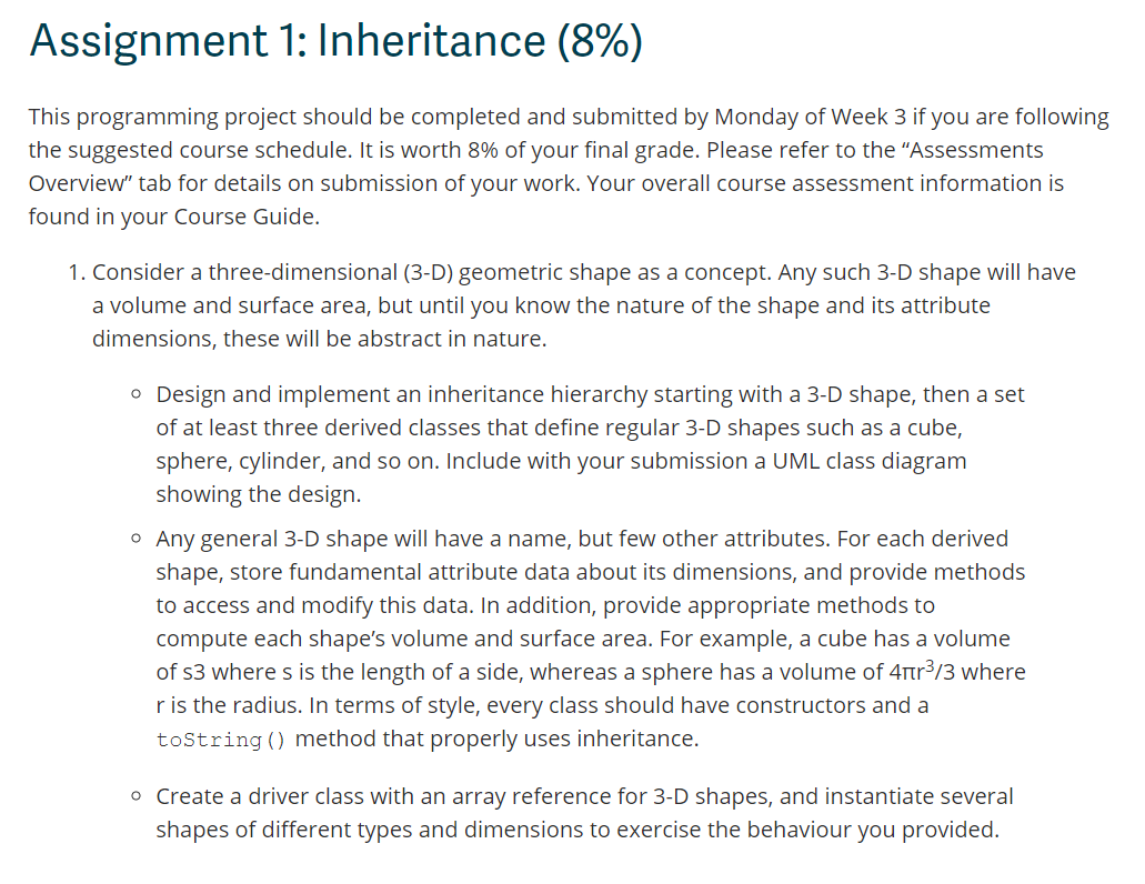 Solved Assignment 1: Inheritance (8%) This programming | Chegg.com