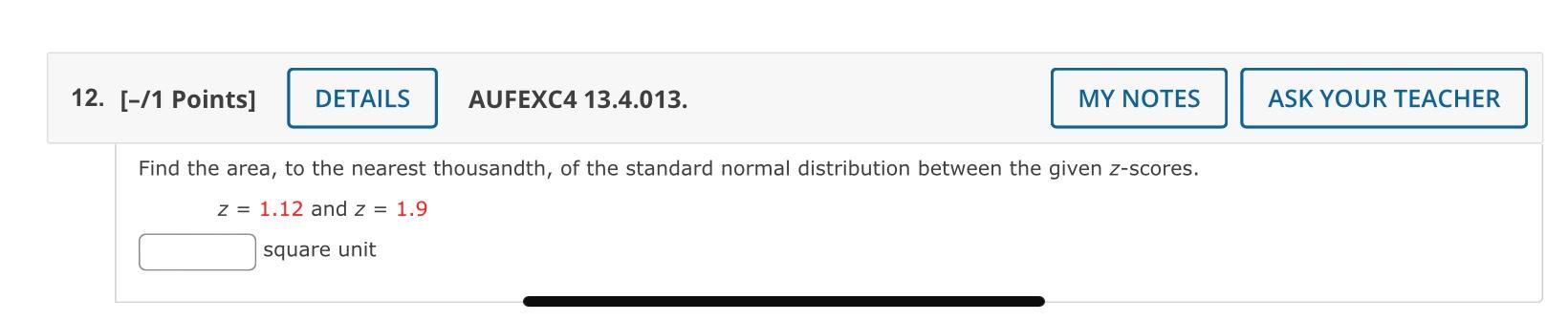 Solved 12. [-/1 Points] DETAILS AUFEXC4 13.4.013. MY NOTES | Chegg.com