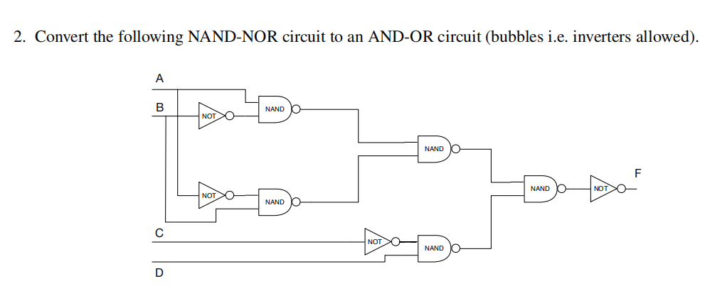 Solved 2. Convert the following NAND-NOR circuit to an | Chegg.com
