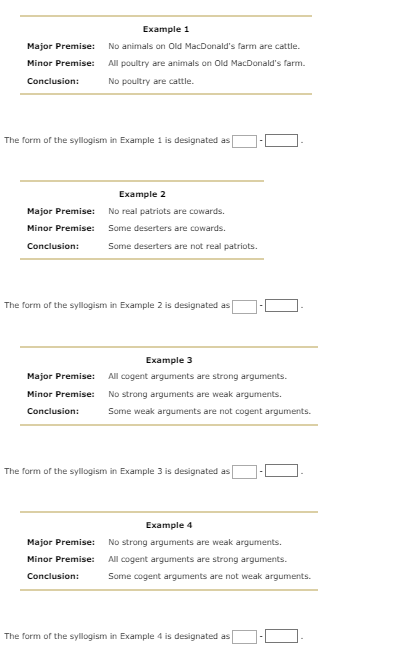 Solved The form of the syllogism in Example 1 is designated | Chegg.com